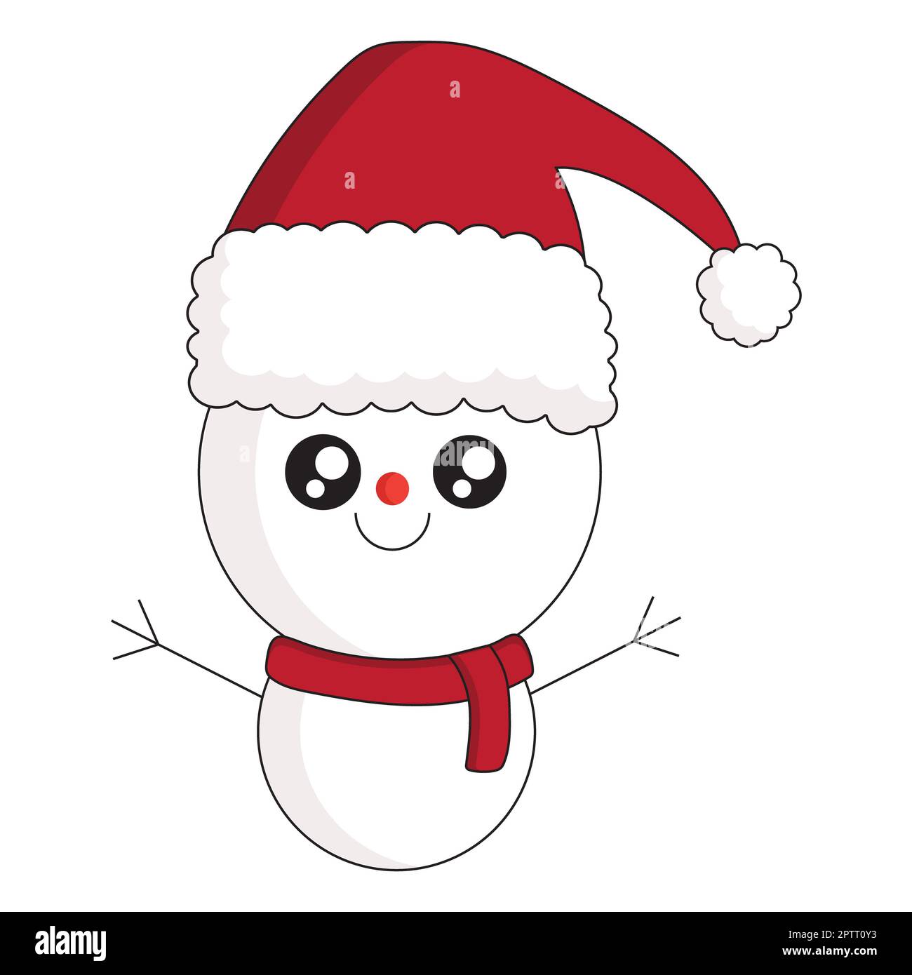 Cute Vector chibi snowman with Santa hat, Kawaii snowman with Christmas ...