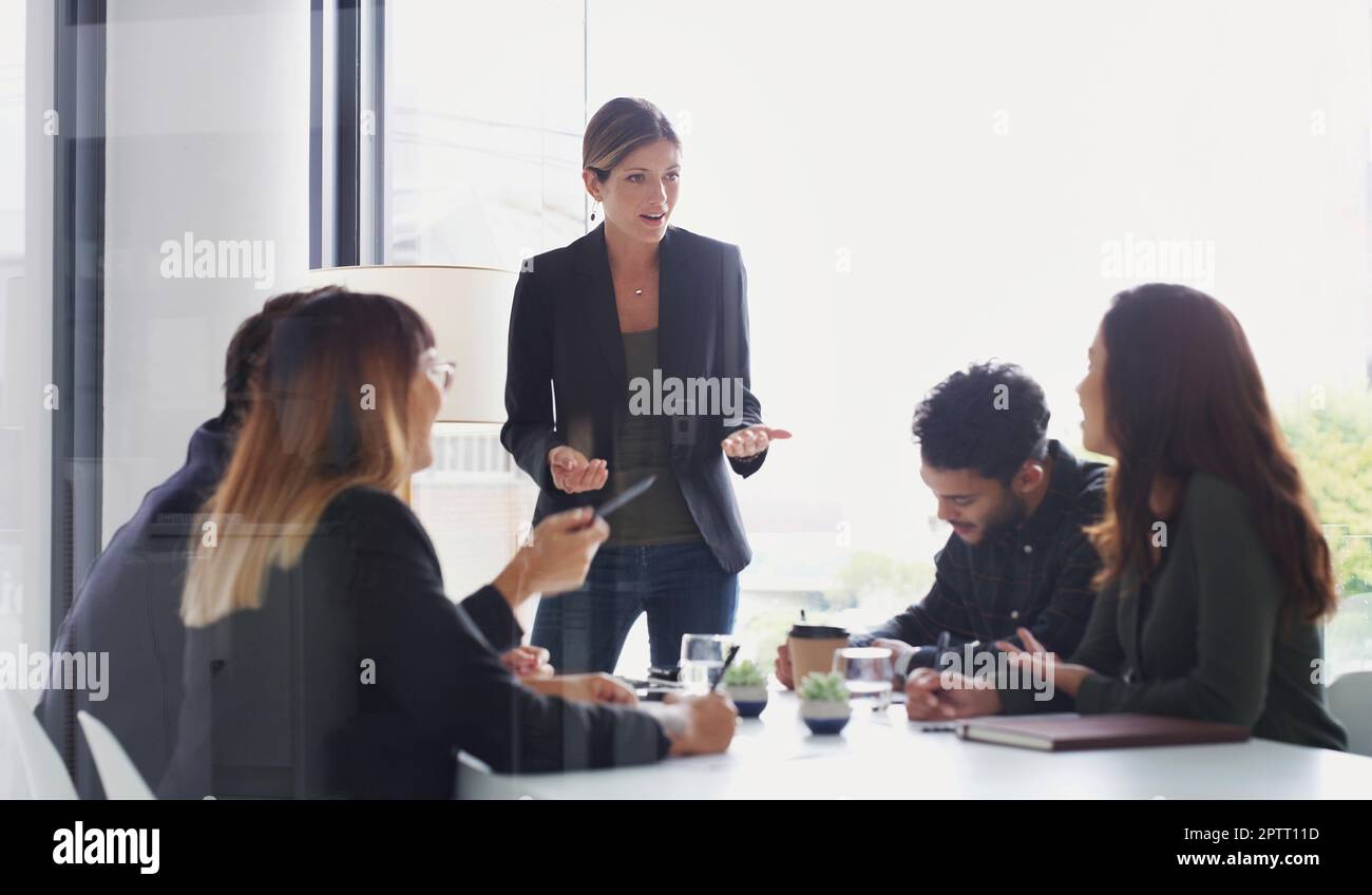 Business woman try explain hi-res stock photography and images - Alamy
