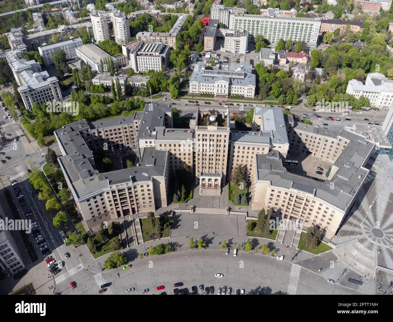 Aerial city view on Karazin National University northern building on ...