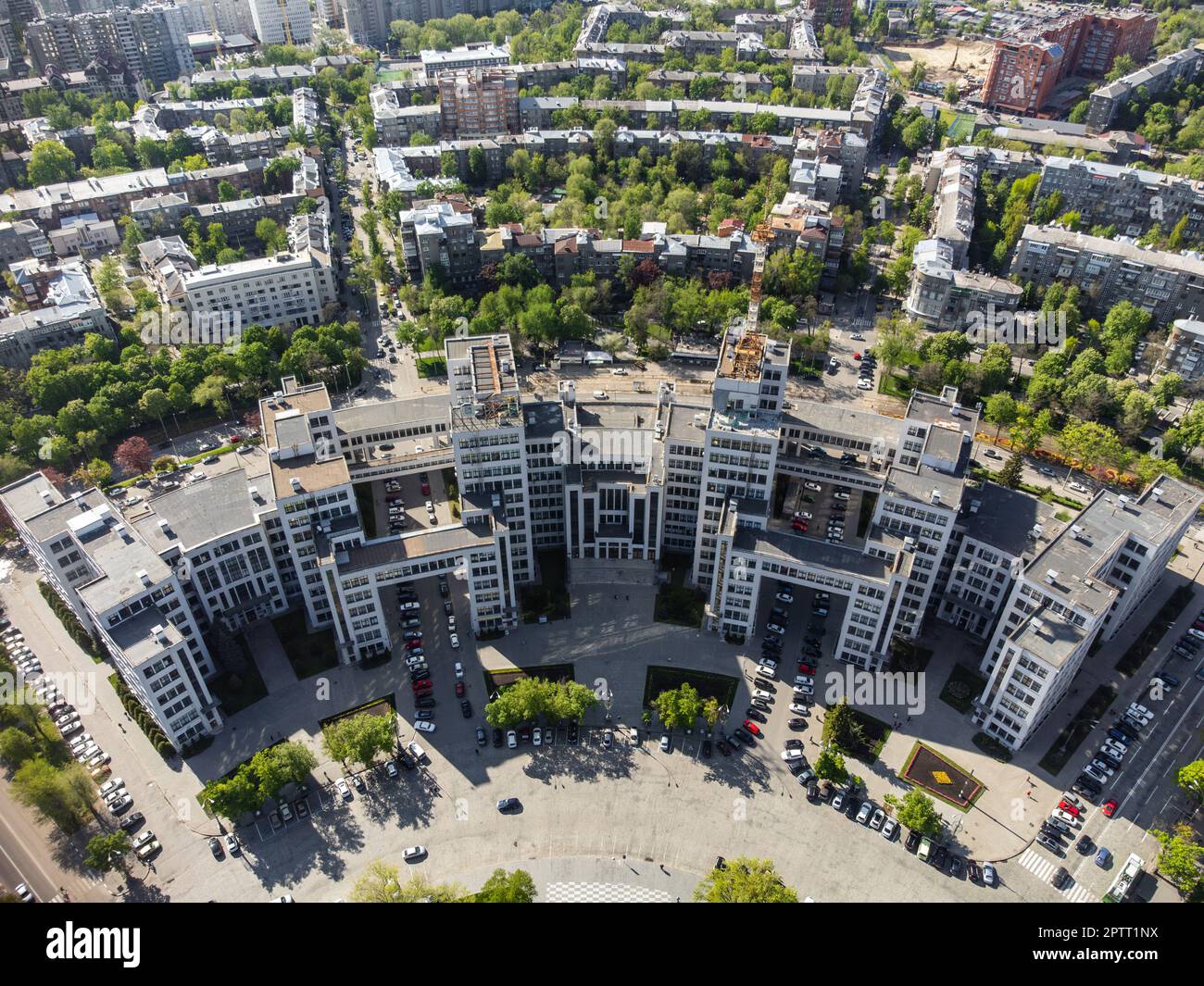 Aerial panorama look down view on Derzhprom building and streets in ...