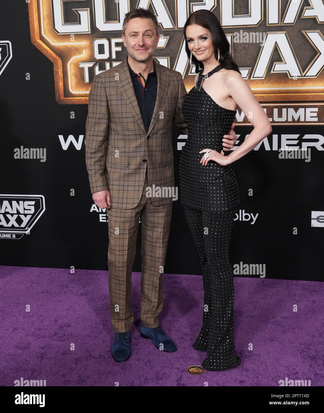 (L-R) Chris Hardwick and Lydia Hearst arrives at the GUARDIANS OF THE ...