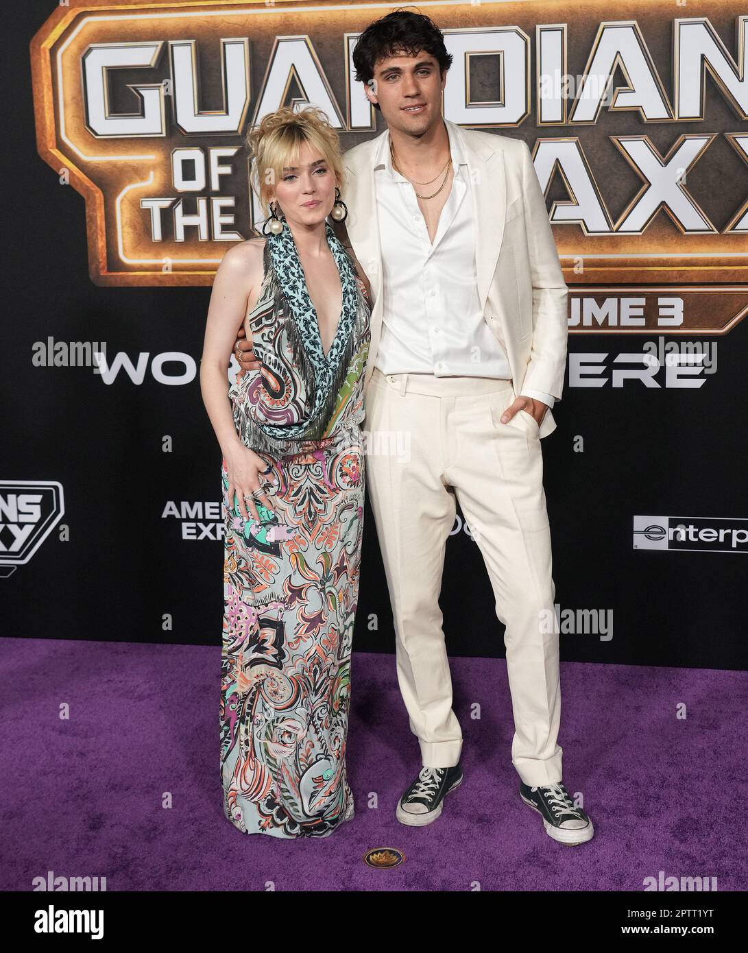 (L-R) Meg Donnelly and Drake Rodger at the GUARDIANS OF THE GALAXY VOL ...