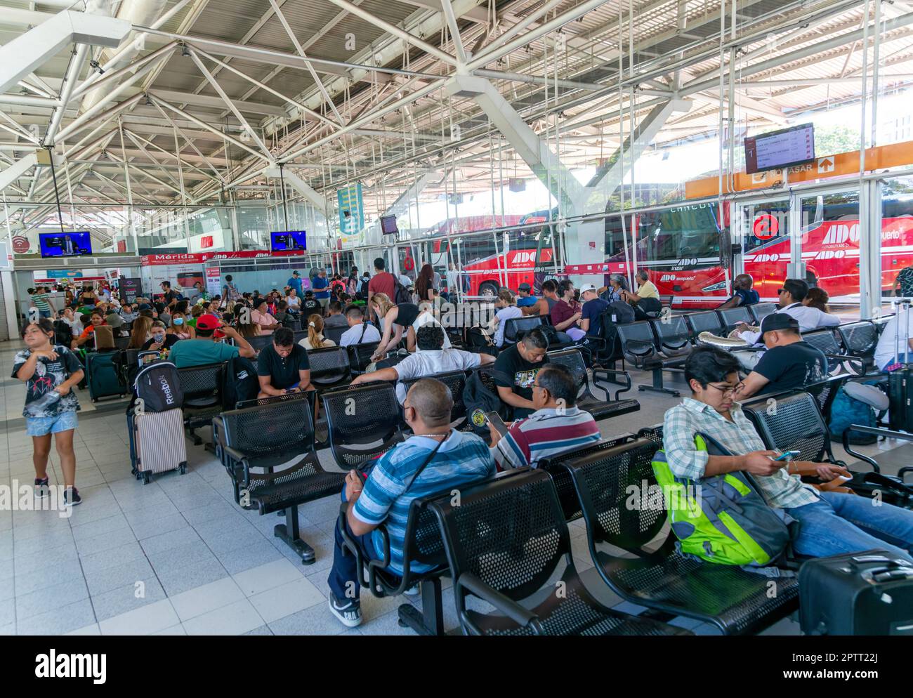 Waitng room at ADO bus terminal downtown city centre, Cancun, Quintana ...