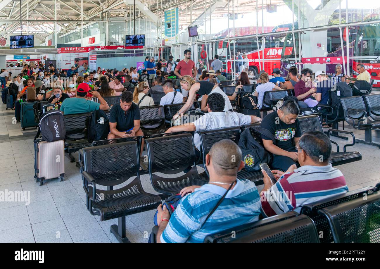 Waitng room at ADO bus terminal downtown city centre, Cancun, Quintana ...