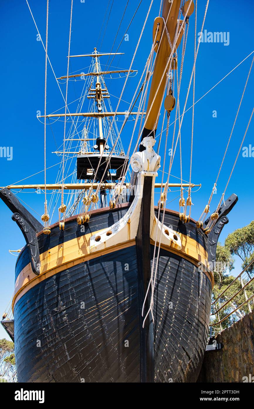 Bow of the 148-ton brig Amity, a replica of a sailing ship from 1826 ...