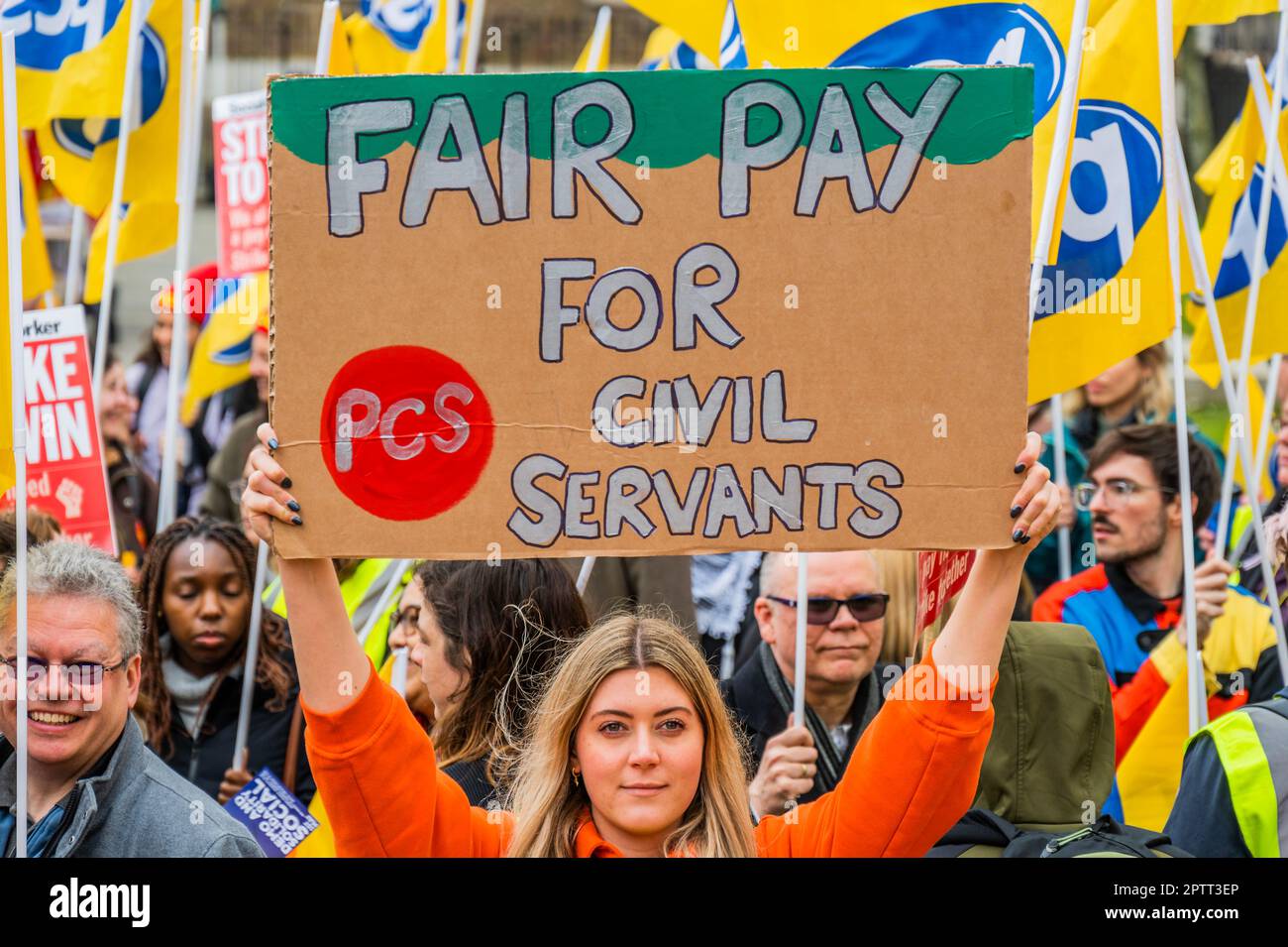 London, UK. 28th Apr, 2023. A PCS Union rally in Whitehall (opposite ...