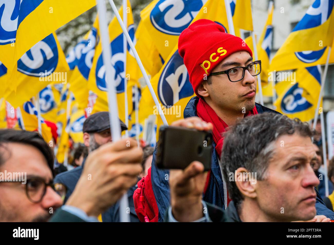 London, UK. 28th Apr, 2023. A PCS Union rally in Whitehall (opposite ...