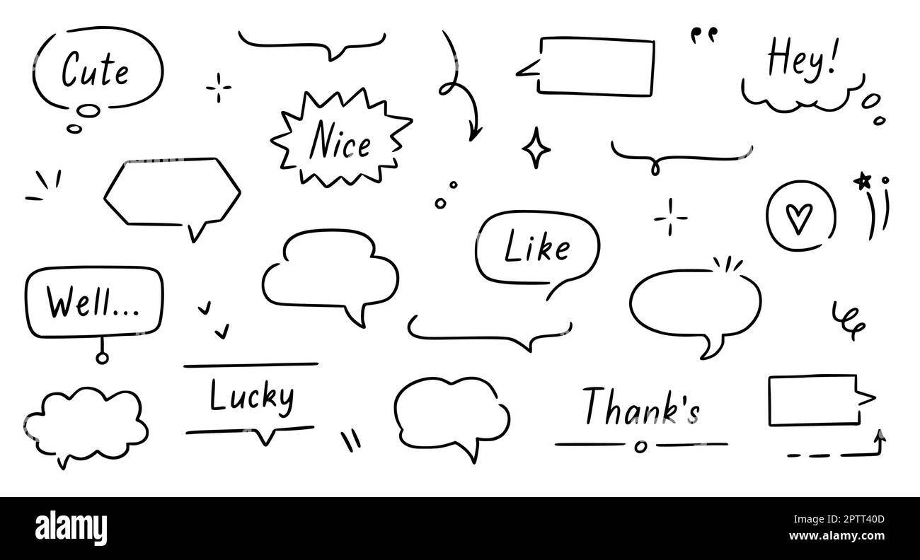Balloon text frame decoration set. Simple hand drawn pen line speech ...