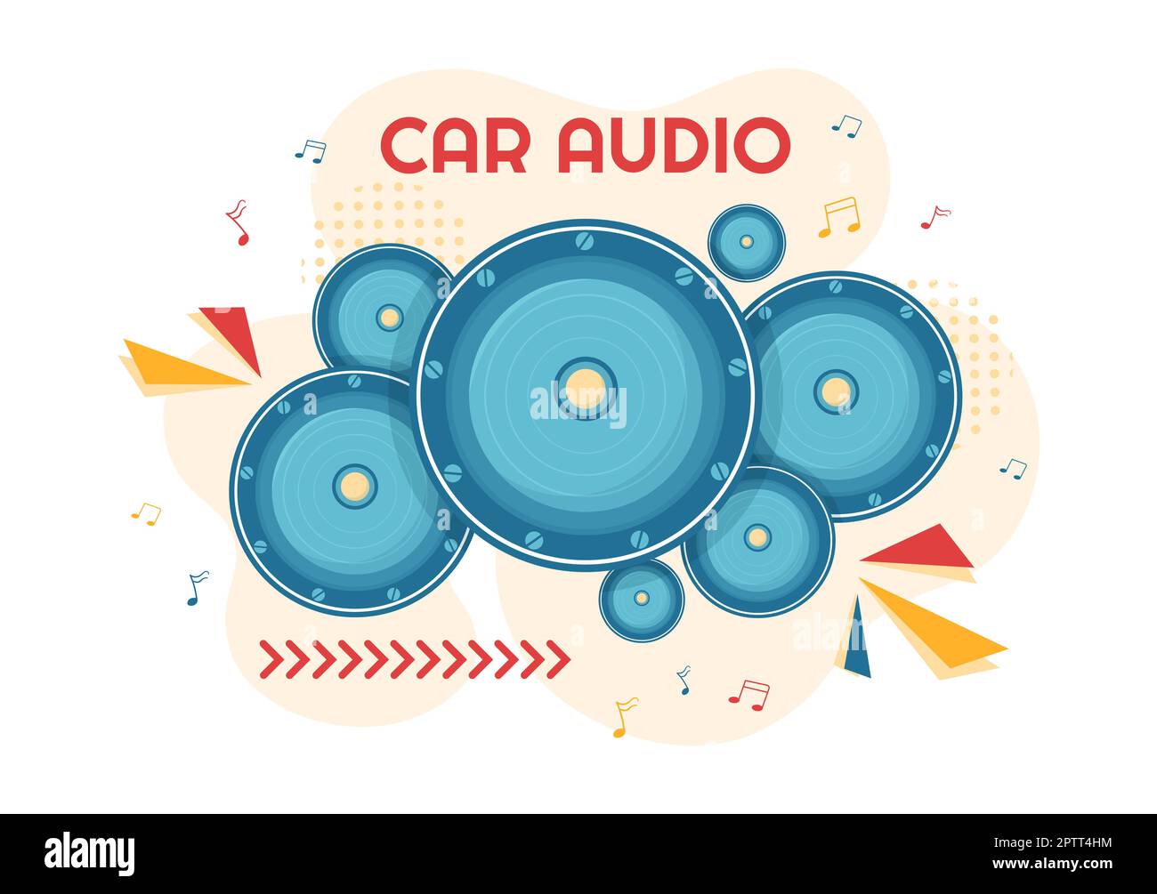 Car Audio with Loud Speakers, Sound System or Music Automobile in Flat ...