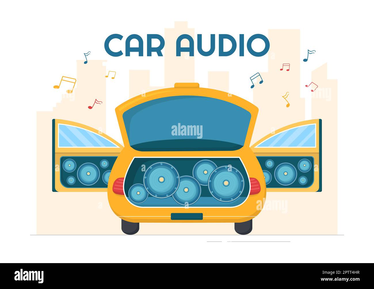 Car Audio with Loud Speakers, Sound System or Music Automobile in Flat ...