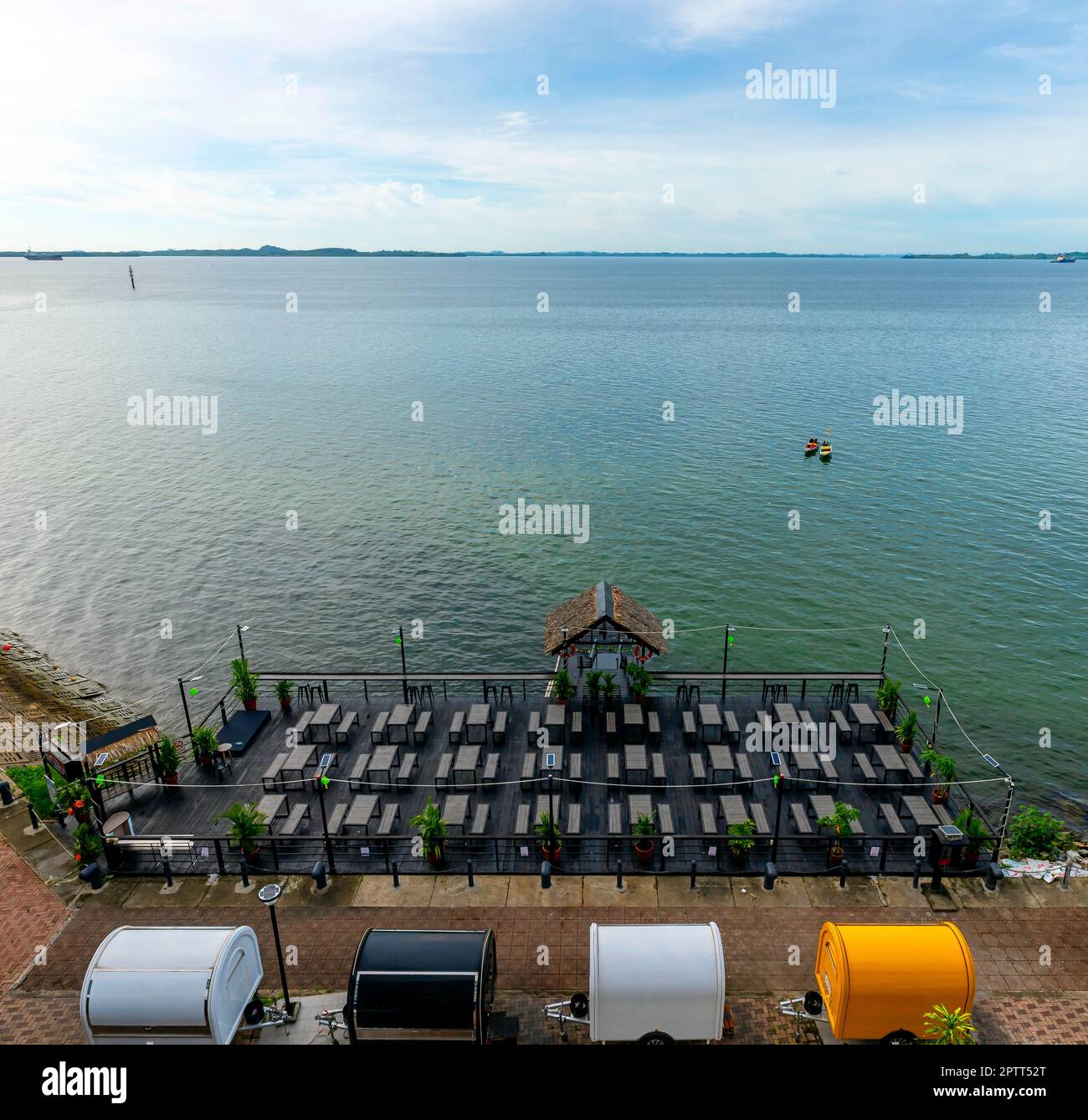 Elevated view of Sandakan Waterfront, Pacifc Ocean, Borneo, Sabah, East ...