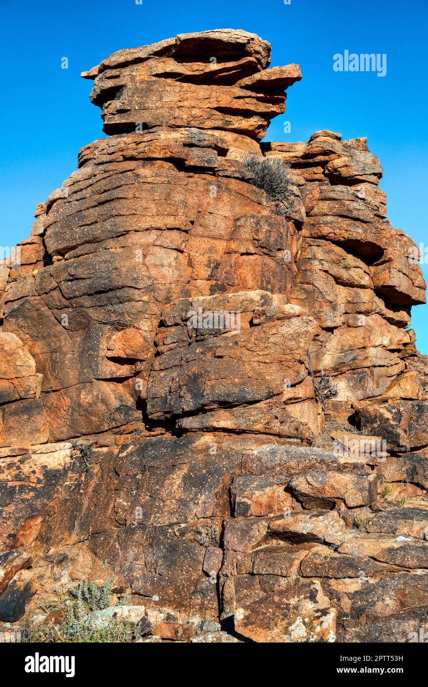 Rock formation in the steppe of Mongolia, north of the Gobi desert ...