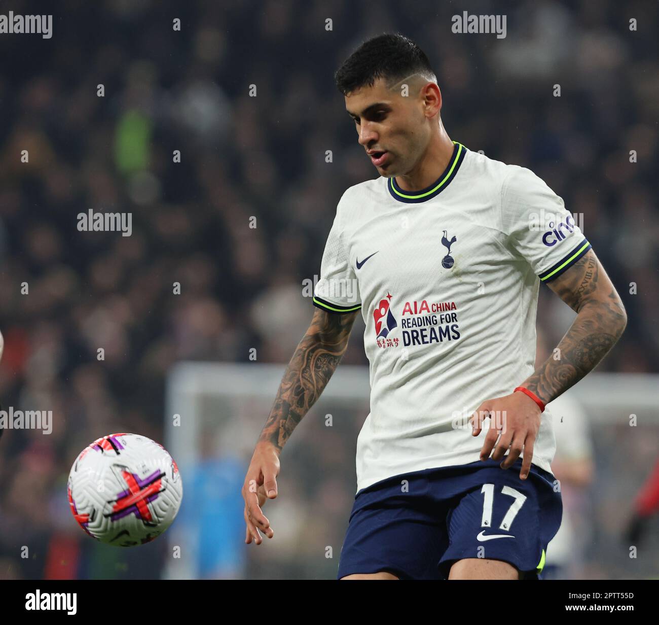 Tottenham Hotspur's Cristian Romero in action during the English ...