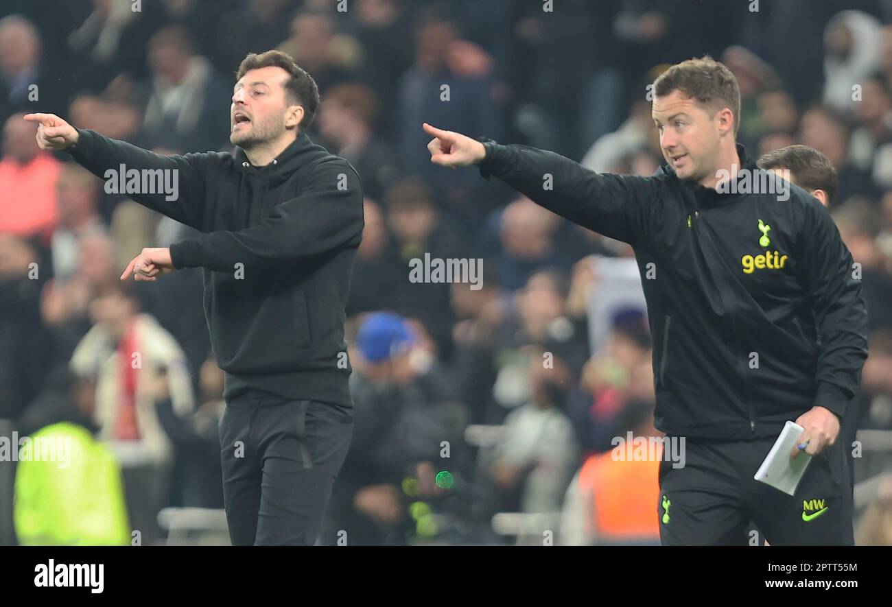 L-R Acting head coach Ryan Mason of Tottenham Hotspur and Acting ...