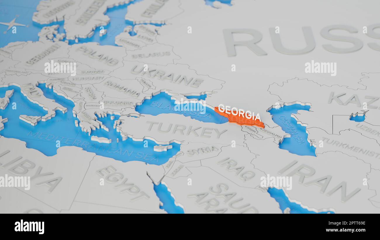 Georgia highlighted on a white simplified 3D world map. Digital 3D ...