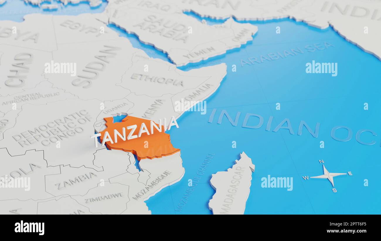 Tanzania 3d white political map hi-res stock photography and images - Alamy
