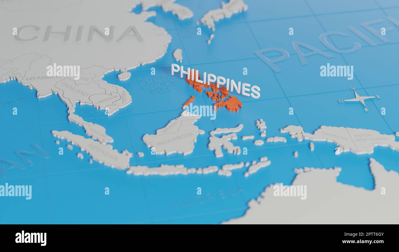 Philippines highlighted on a white simplified 3D world map. Digital 3D ...