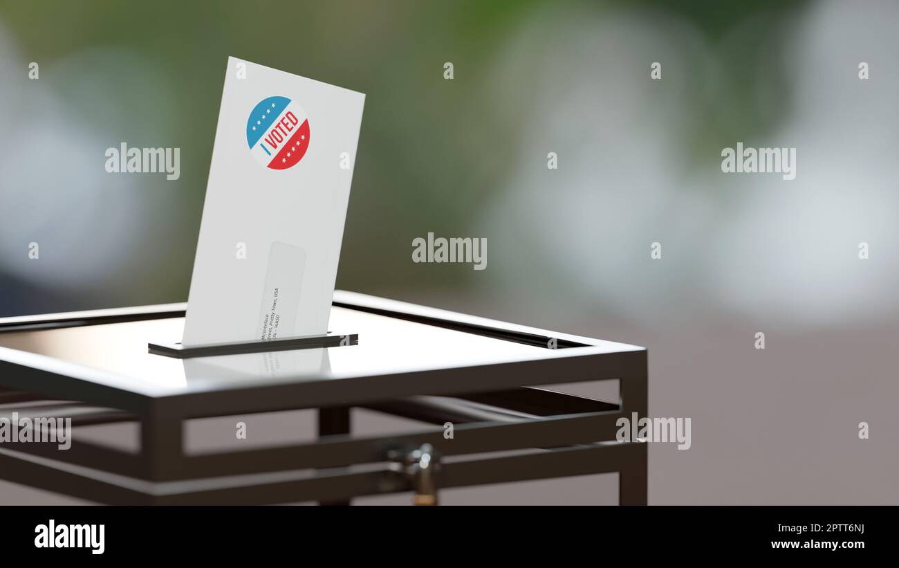 US elections, voting by mail. Envelope with a sticker reading "I voted ...