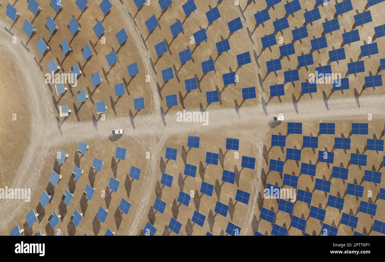 Solar energy plant with a circular array of collectors. Clean energy ...