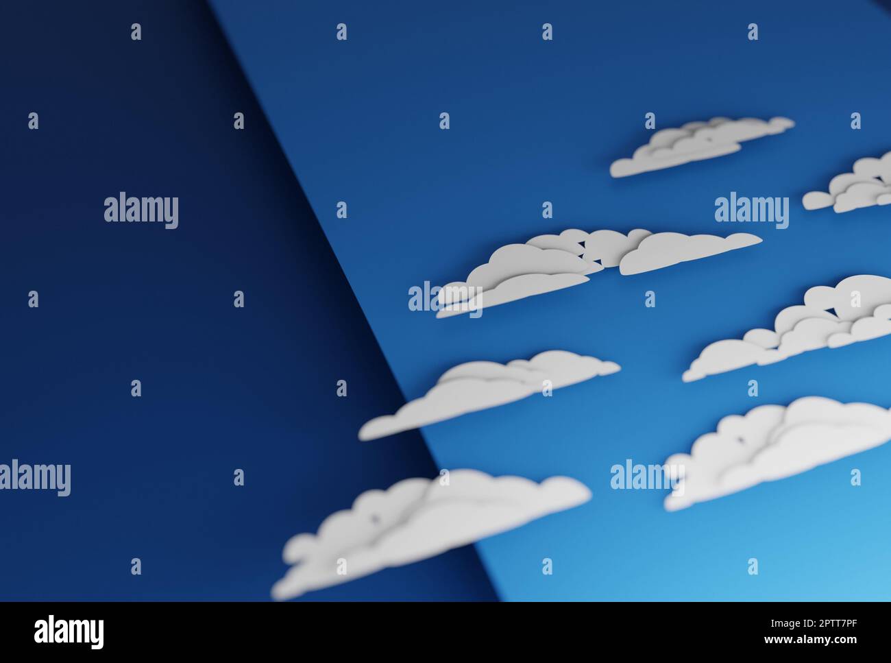 Puffy clouds on blue sky, in flat papercut design. Digital render Stock ...