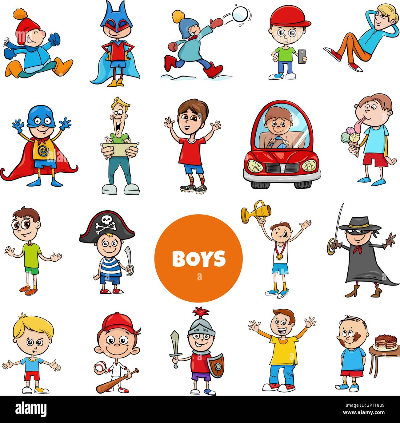 cartoon teen and elementary age boys characters set Stock Vector Image ...