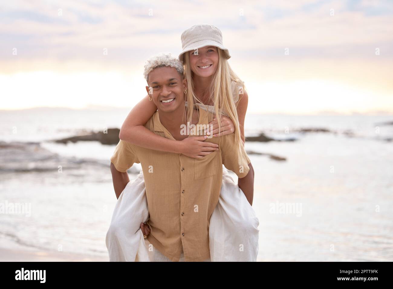 Closeup Portrait Of An Young Affectionate Mixed Race Couple Standing On