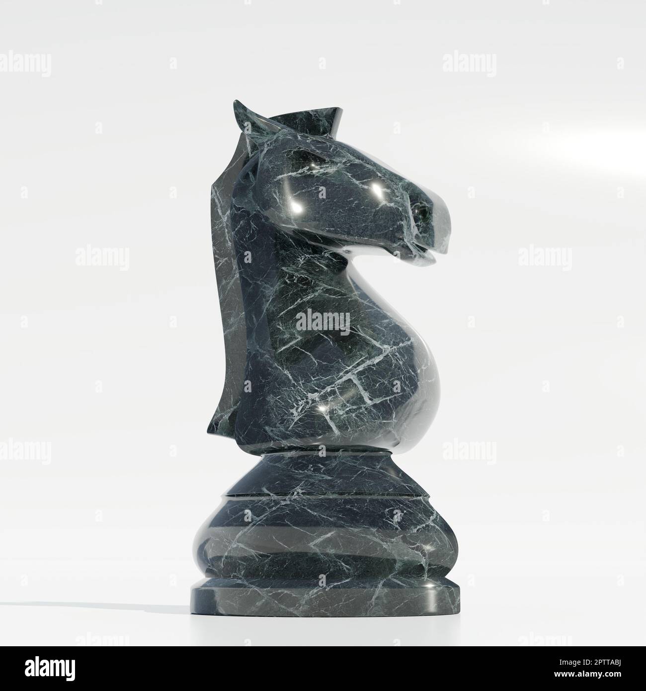 Black chess knight made of marble on white background. Symbol of ...