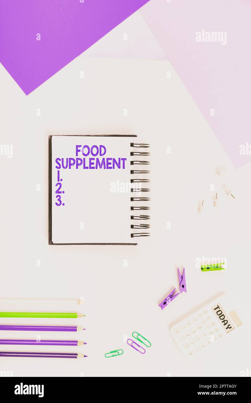 Sign displaying Food Supplement, Word Written on Conditions and ...