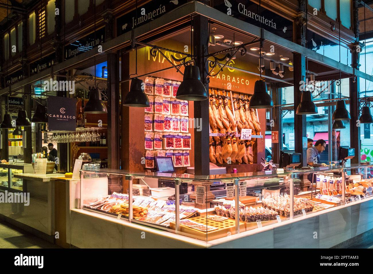 Spain, Madrid, Mercado de San Miguel, Ham shop Stock Photo - Alamy