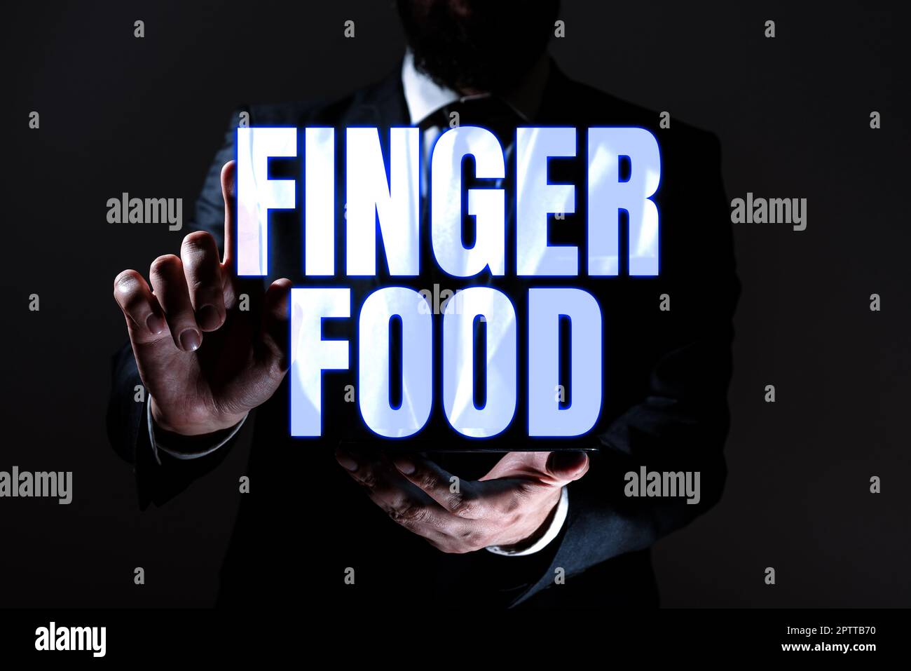 Hand writing sign Finger Food, Word for products and digestives that is ...