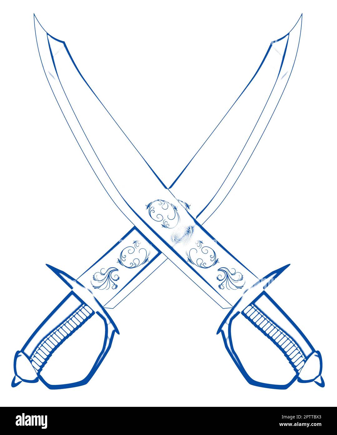 Two typical pirate cutlases in blue outline isolated on a white ...