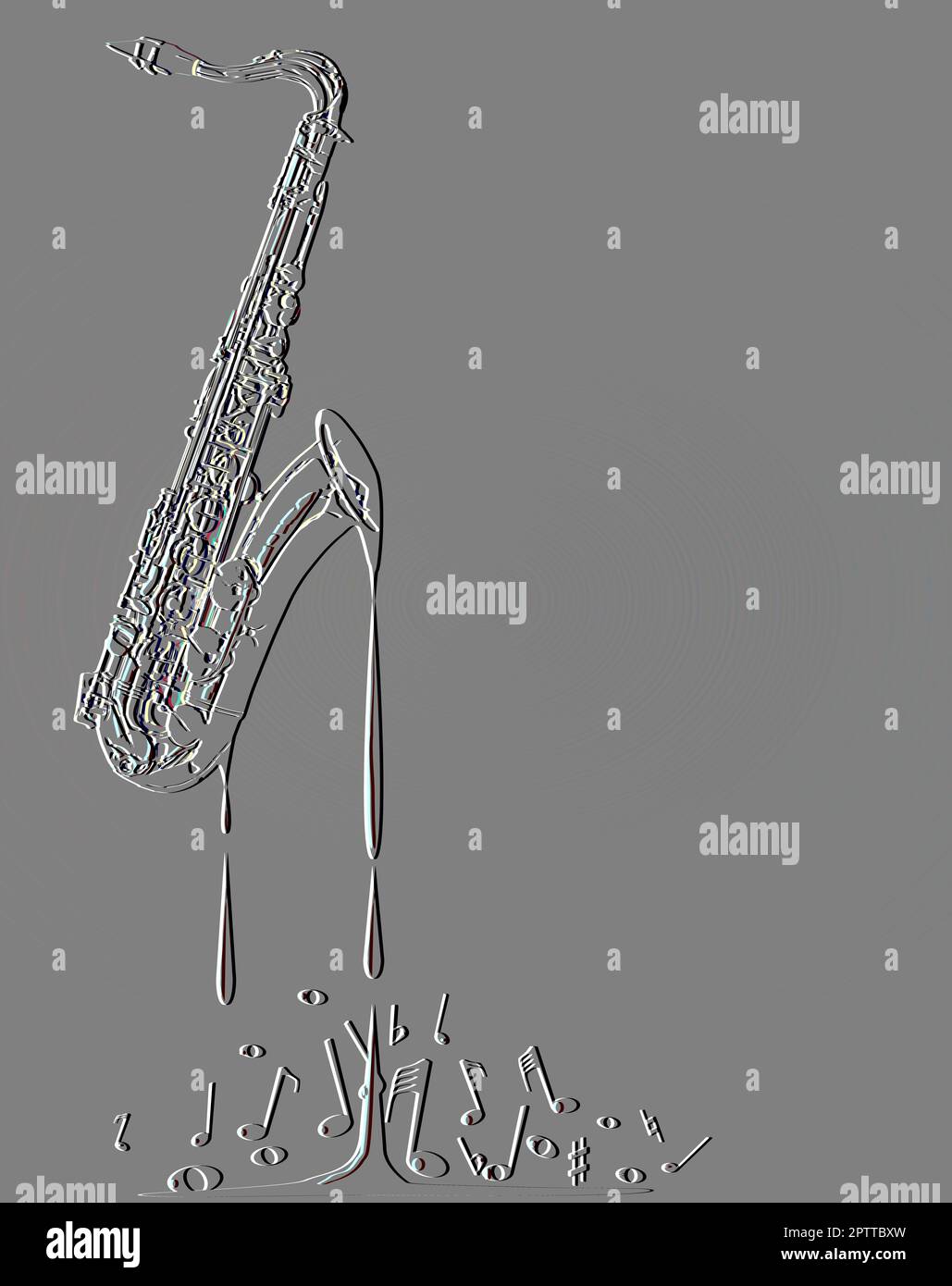 A saxophone melting into musical notes over a red background Stock ...