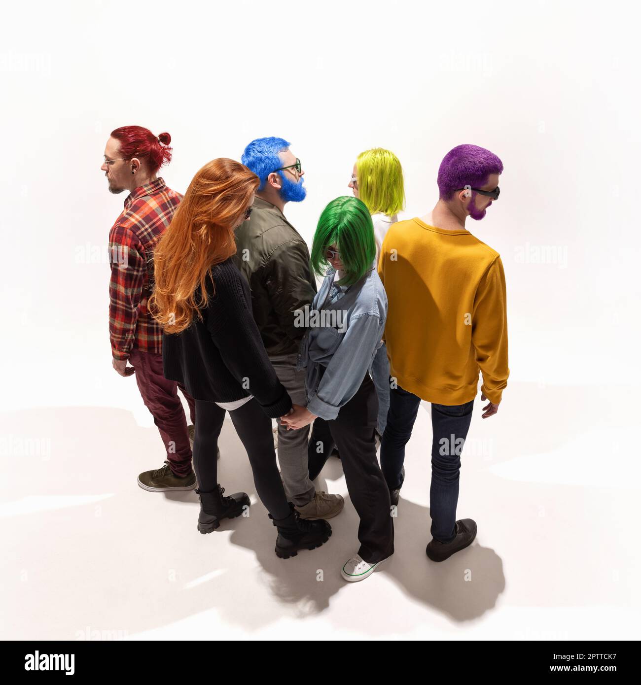 Top view of group of young people, activists for lgbt rights with ...