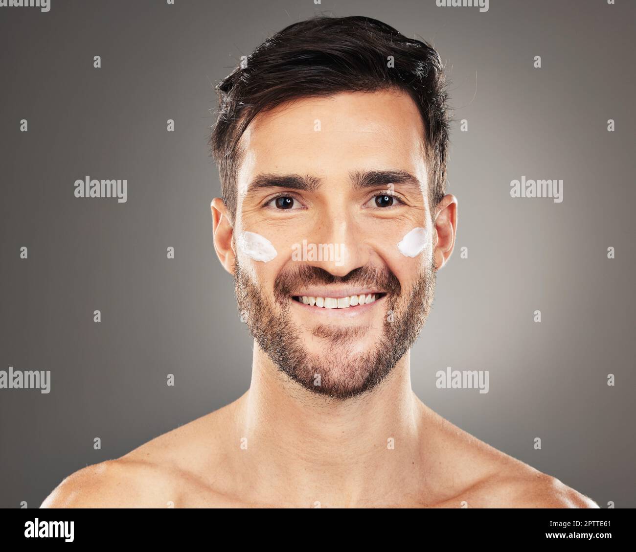 Skincare, health portrait of man with cream on face for anti aging and ...