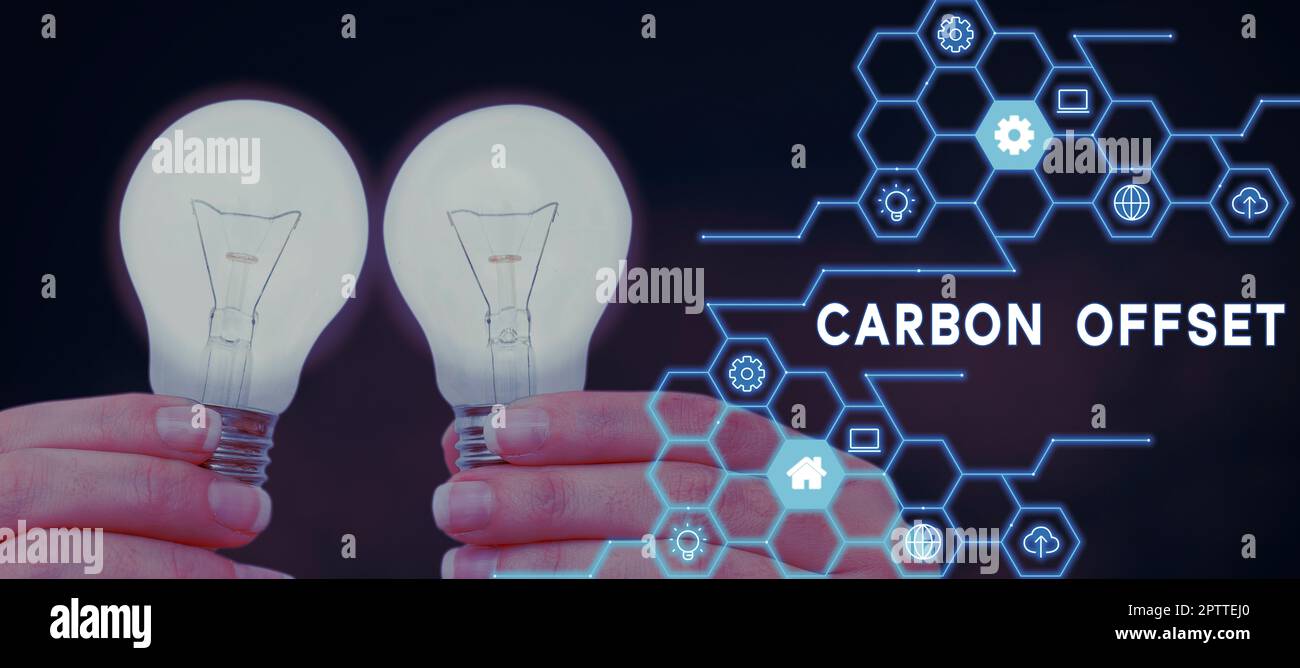 Text caption presenting Carbon Offset, Internet Concept Reduction in emissions of carbon dioxide ...