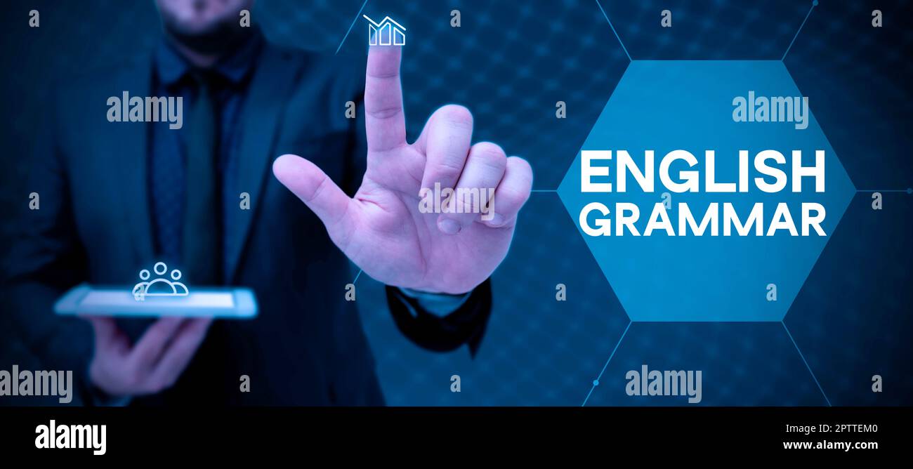 Hand writing sign English Grammar, Business showcase courses cover all ...