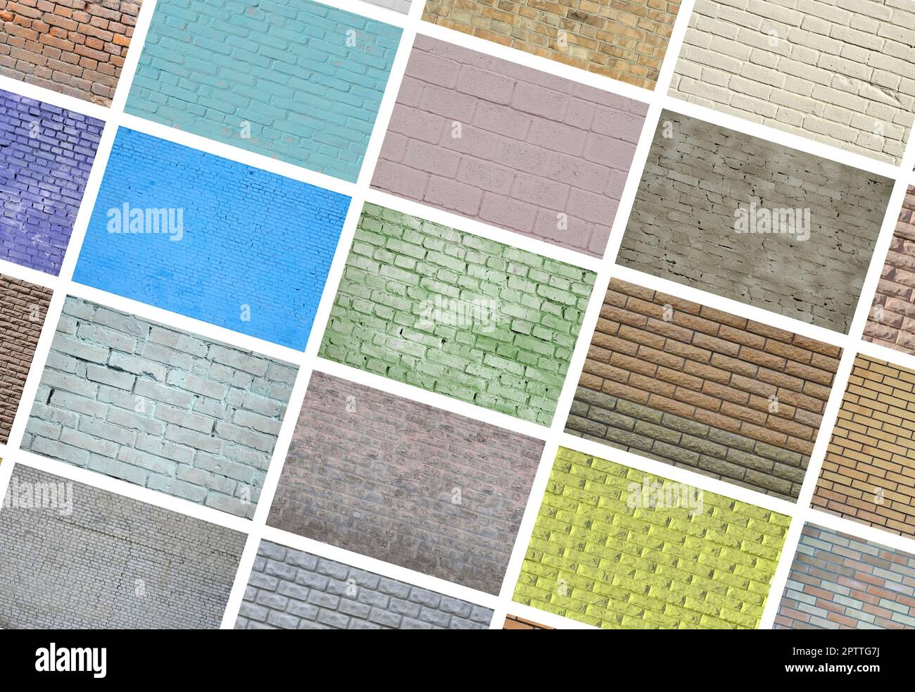 A collage of many pictures with fragments of brick walls of different ...