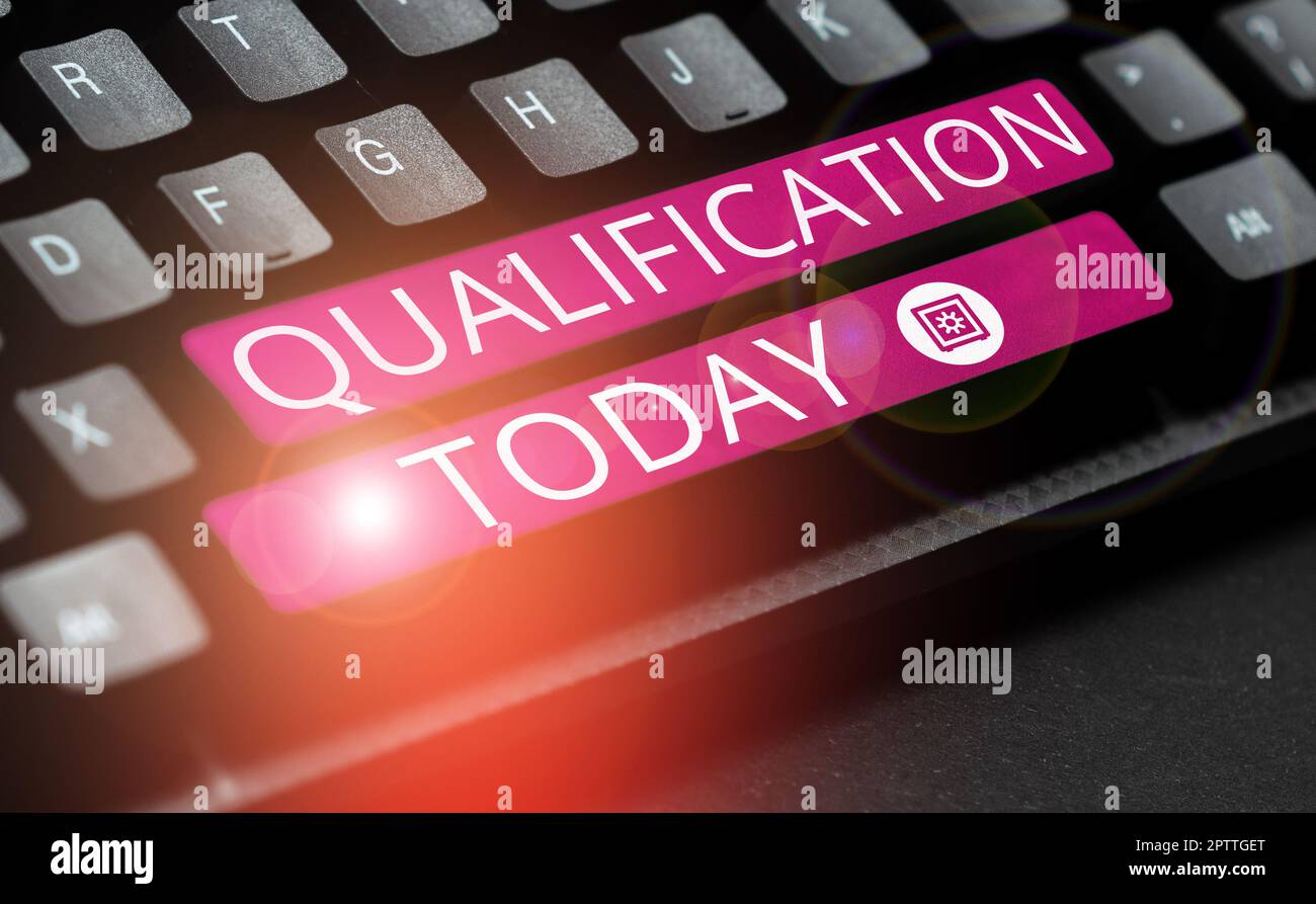 Sign displaying Qualification, Business overview Officially permission ...