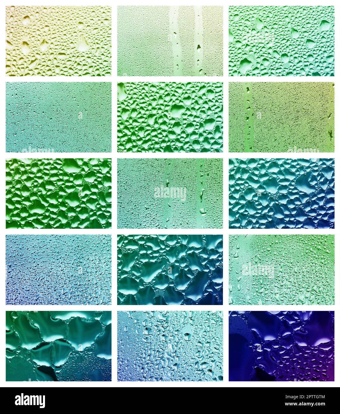A collage of many different fragments of glass, decorated with rain ...