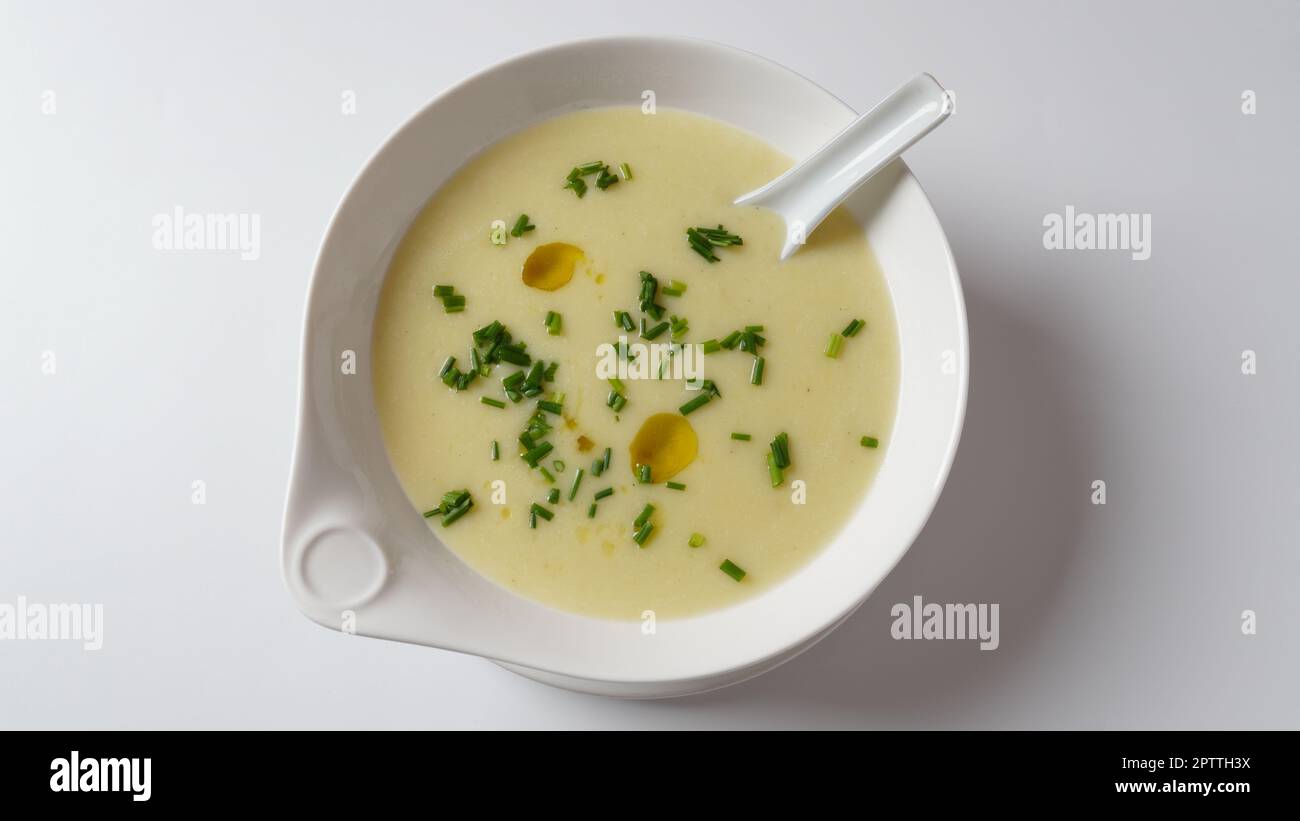 Vichyssoise, classic French chilled cream soup - potato leek, and onion ...
