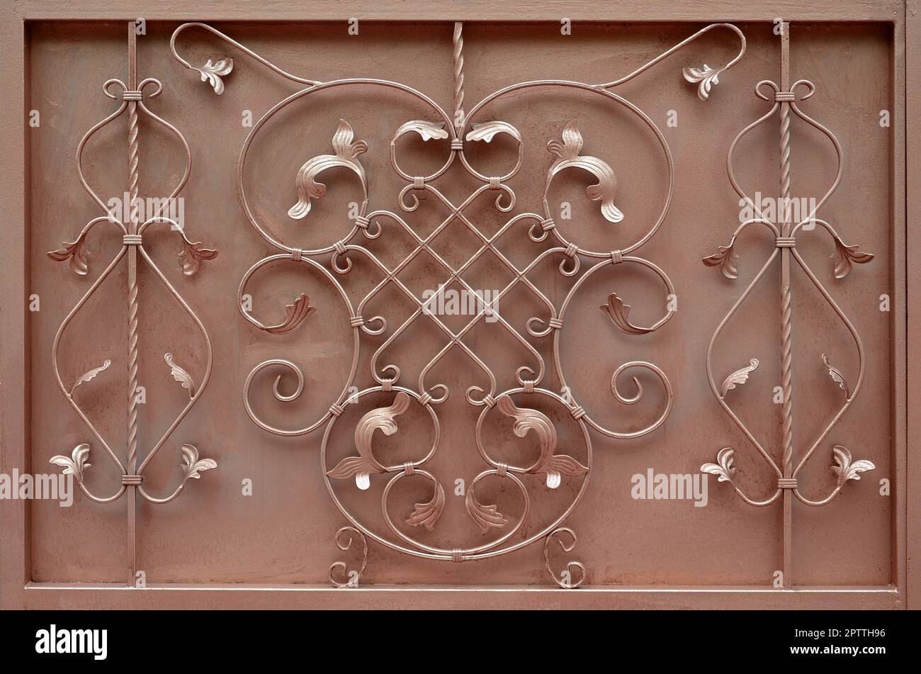 The texture of the bronze metal gate with a beautiful floral pattern of ...