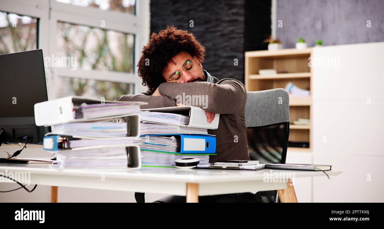 African American Business Tax Accountant Sleeping In Office Stock Photo ...
