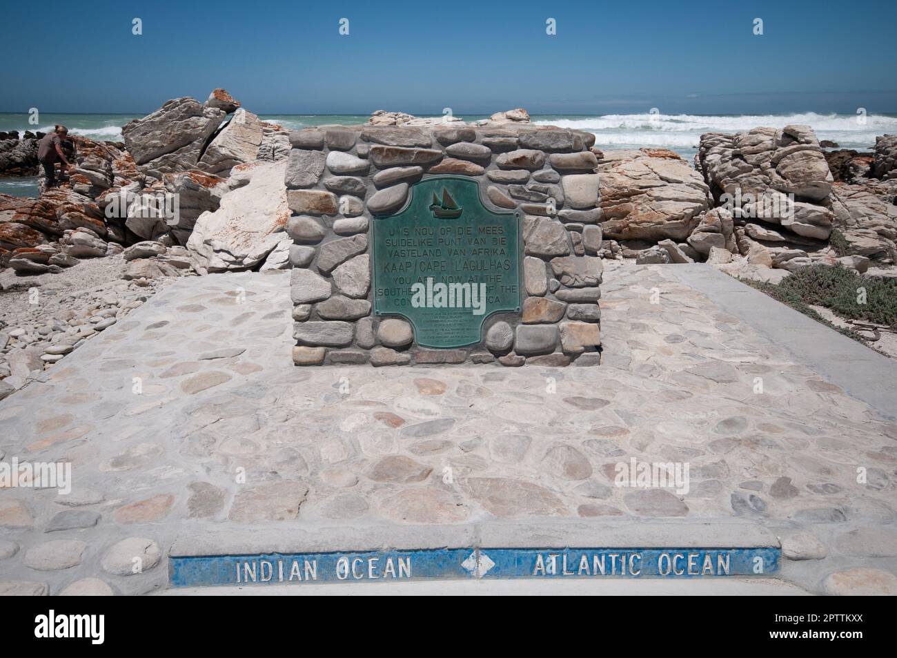 Marker at Cape L'Agulhas, South Africa, to show where the Atlantic and ...
