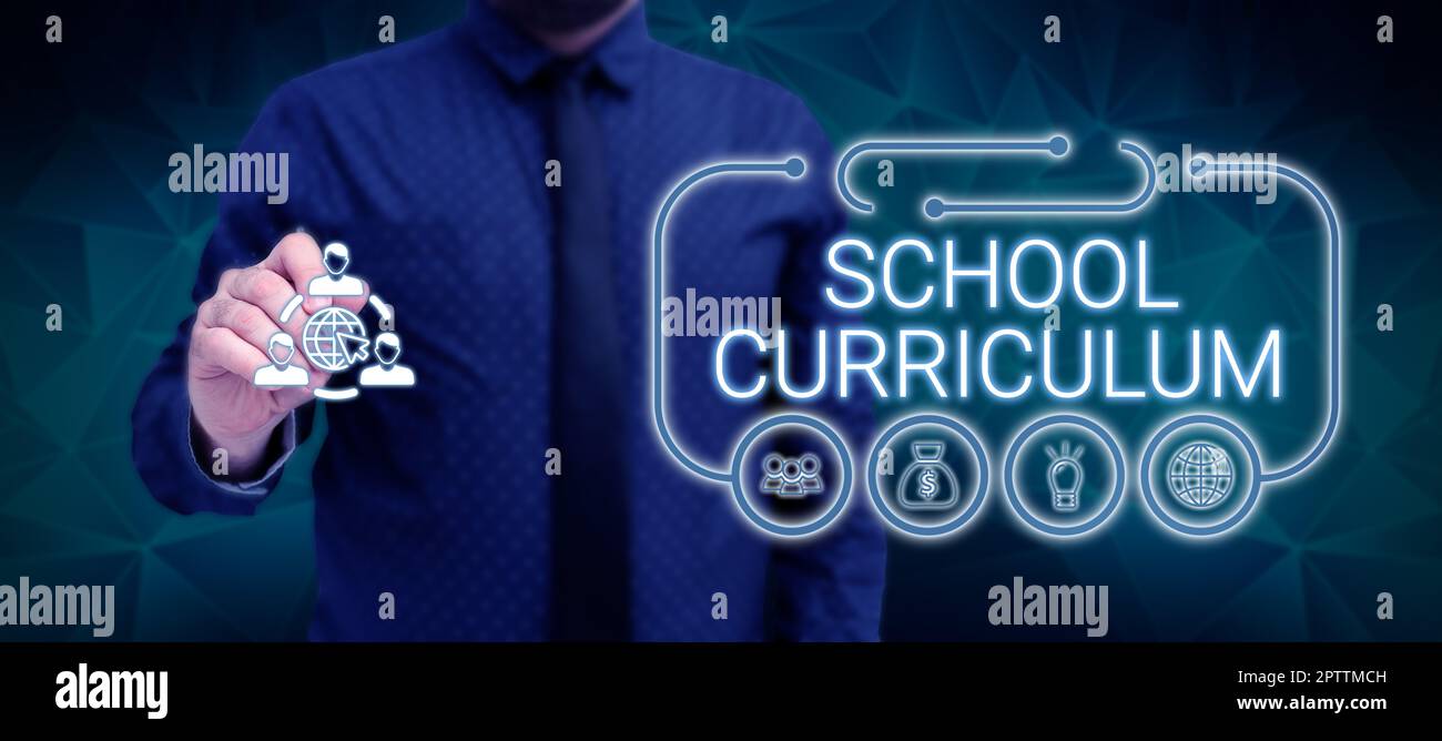 Hand writing sign School Curriculum, Word for designed to provide ...