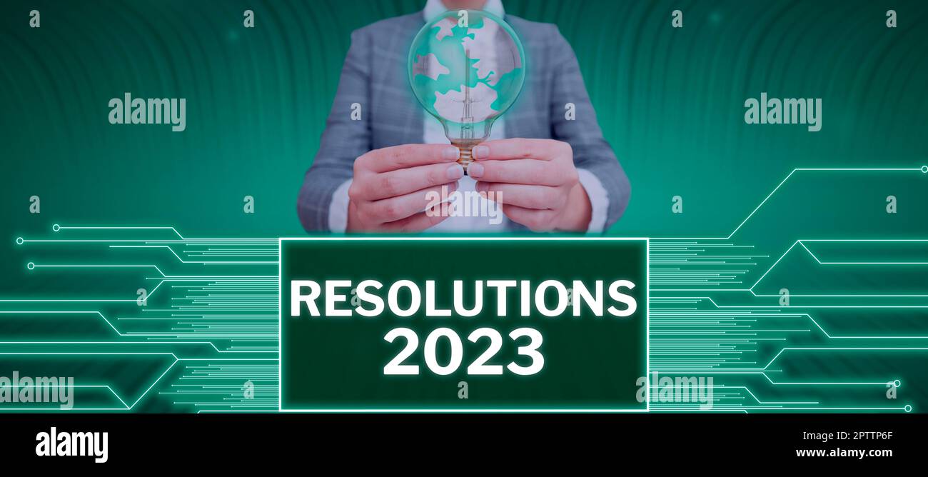 Text caption presenting Resolutions 2023, Business overview list of ...