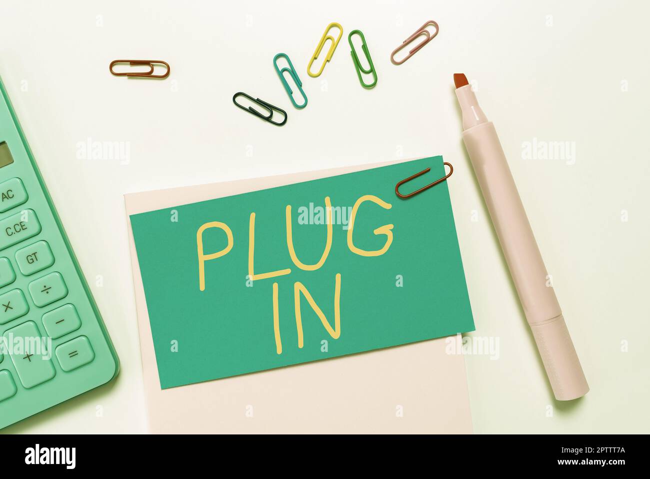 Hand writing sign Plug In, Business idea putting device into ...