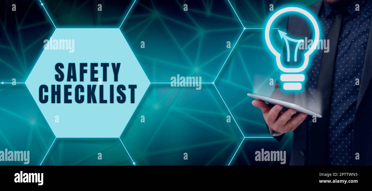 Inspiration showing sign Safety Checklist, Word for list of items you ...
