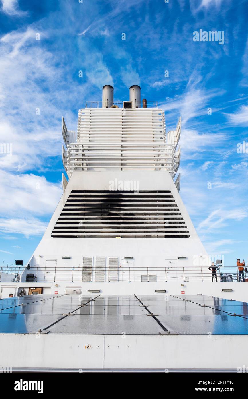Mediterranean, GNV ferry from Genoa to Tangier, Boat funnel Stock Photo ...