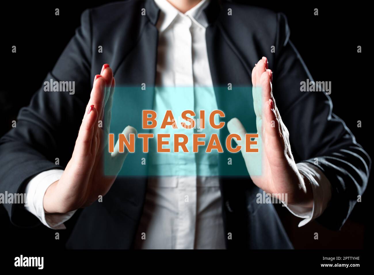 Sign displaying Basic Interface, Conceptual photo boundary across which two independent systems ...