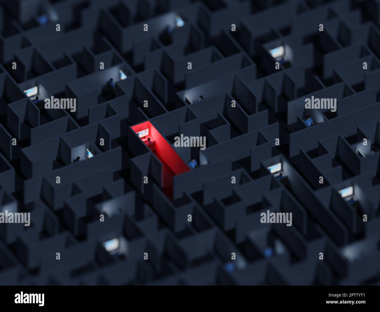 Office workers trapped in a maze. Workaholic, social isolation concept ...